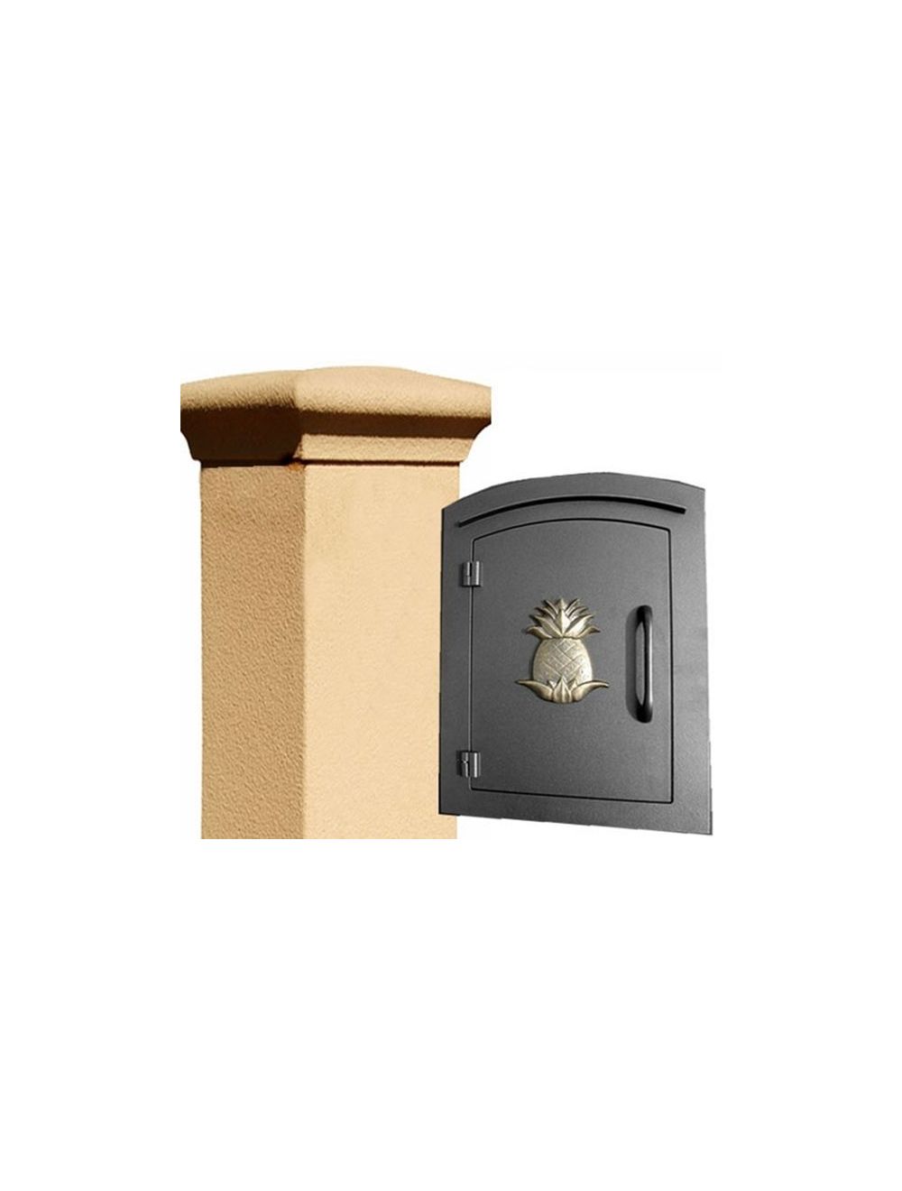 Security Locking Stucco Column Mailbox with Pineapple Emblem