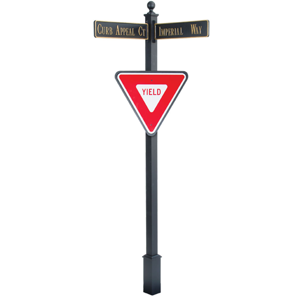 Estate Square Post Street Sign with Cast Blades and 30" Yield Sign