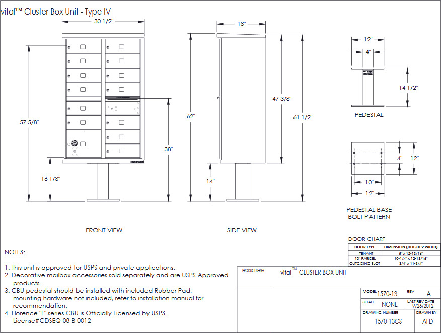 13 Door CBU Cluster Mailbox - USPS Approved