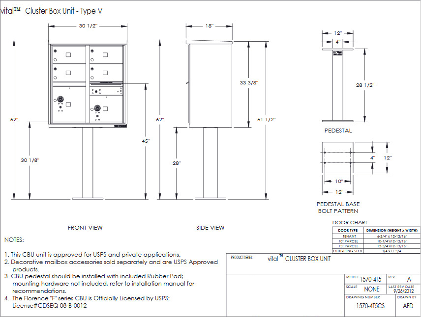 4 Door CBU Cluster Mailbox with Extra Large Tenant Doors - USPS Approved