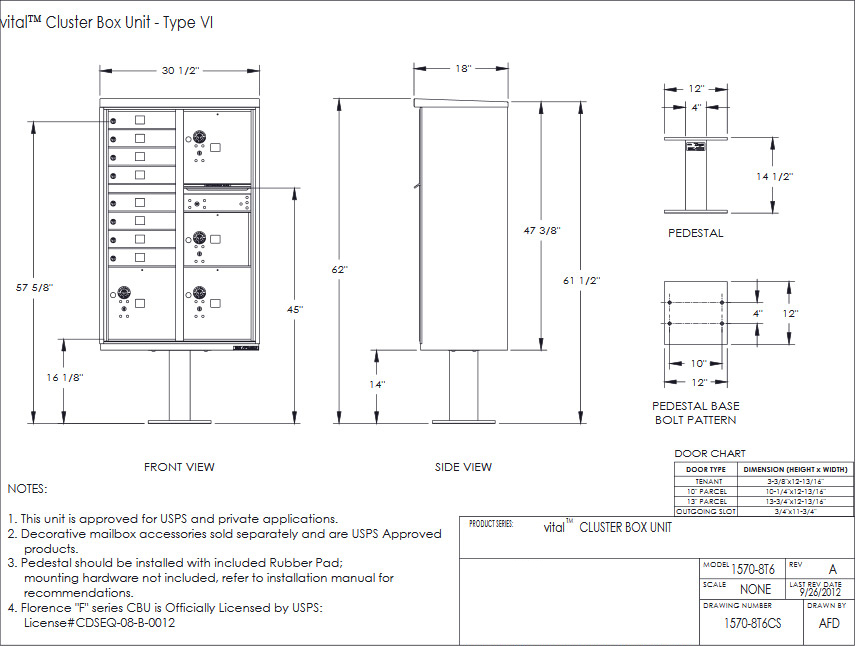 8 Door Cluster Mailbox with 4 Parcel Lockers - USPS Approved