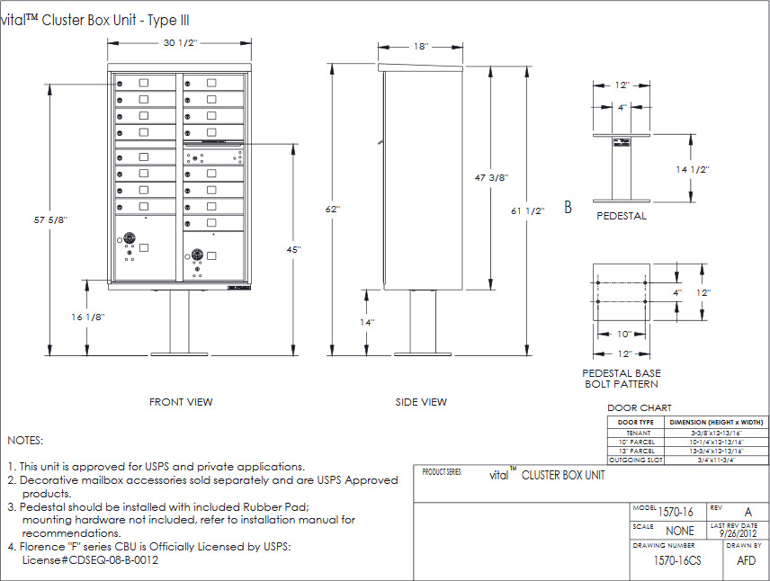 16 Door Cluster Mailbox - USPS Approved