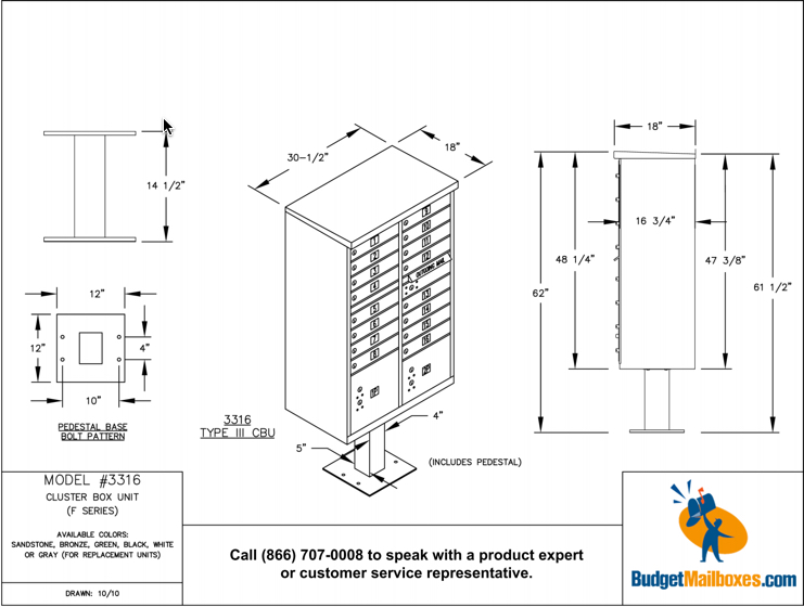 Salsbury 3316R-U 16 Door Regency Decorative Cluster Mailbox